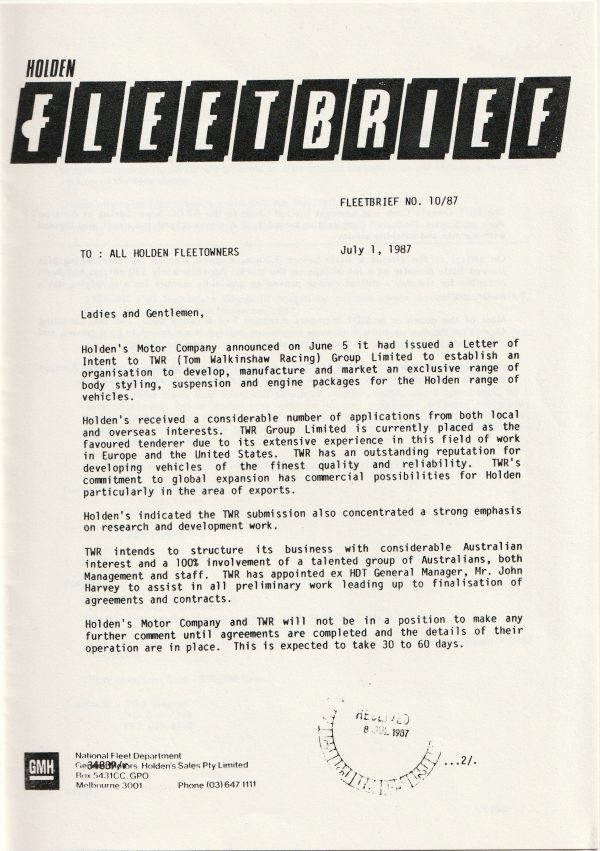 1987: Birth of HSV – HSV Owners Club of NSW (Inc HDT) Inc